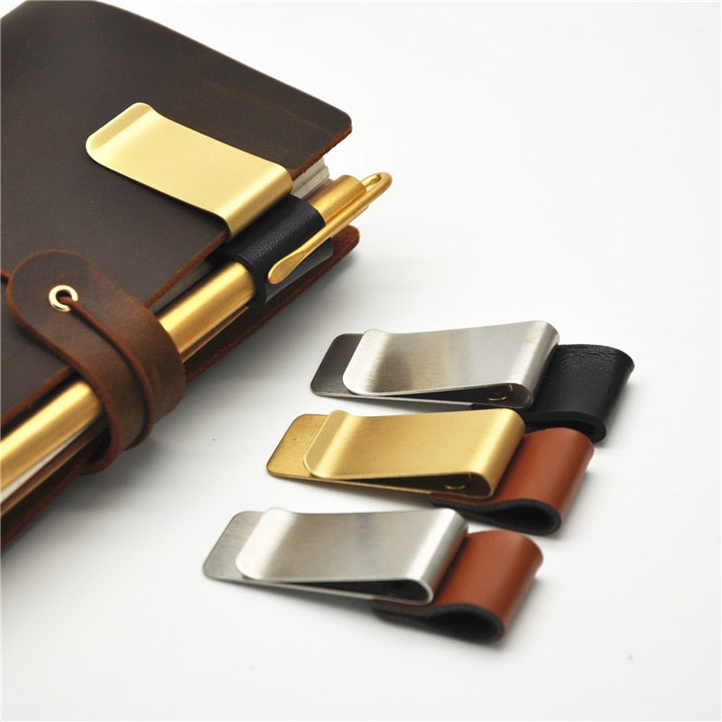 Brass and Leather Pen Clips – Gifts for Designers