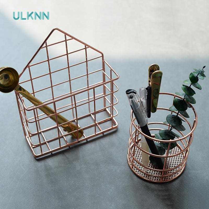 Rose Gold Color Stainless Steel Storage Box and Office Desk Organizer ...