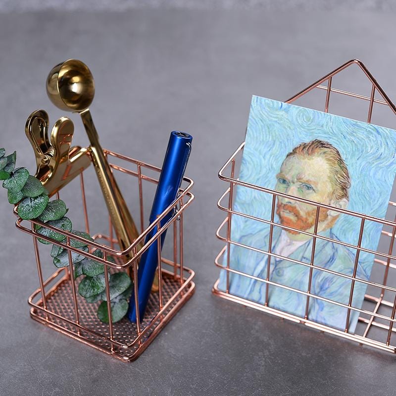 Rose Gold Color Stainless Steel Storage Box and Office Desk Organizer ...