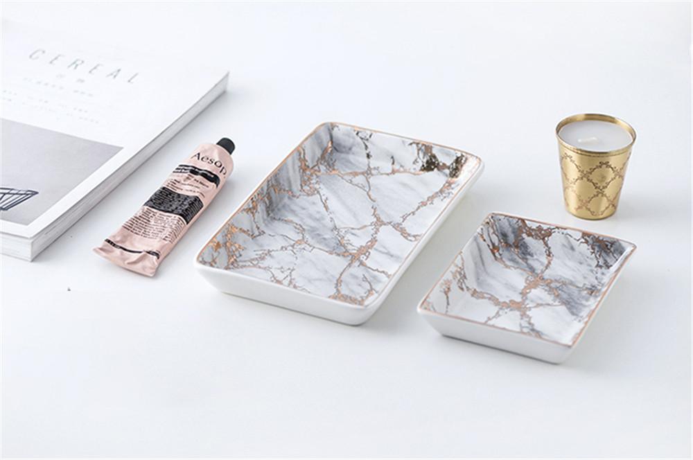 Nordic Gold Marble Pattern Ceramic Plates – Gifts for Designers